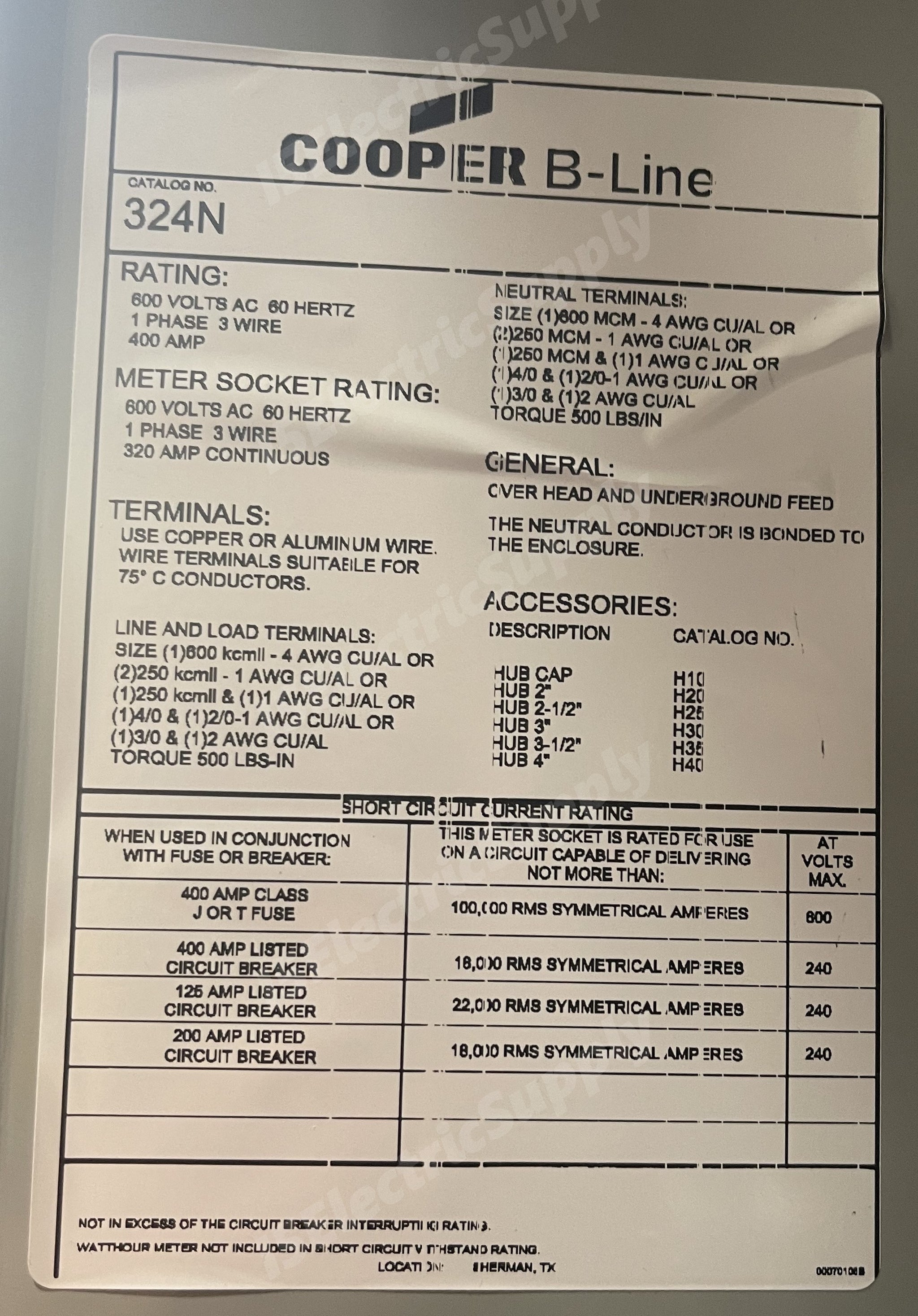 Eaton 400 / 320 Amp 324N Meter Base / Socket Bundled With 2 200A Main ...