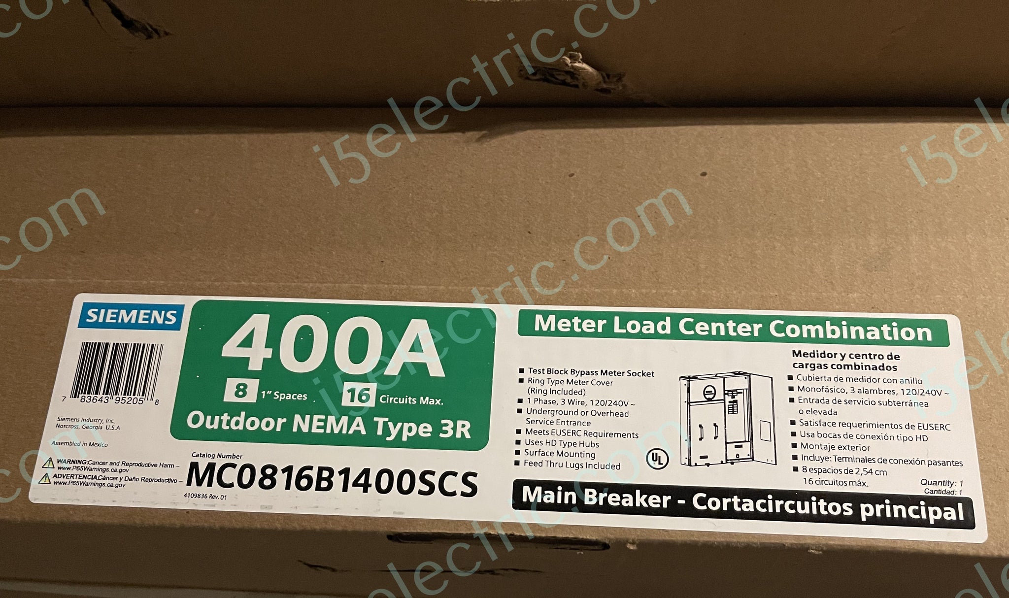 Siemens 400 / 320 Amp Meter Socket Main Combo MC0816B1400SCS w/2 200A ...