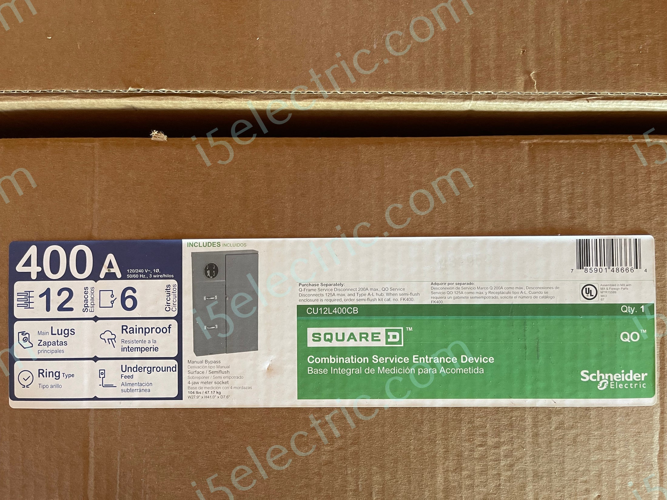 400 / 320 Amp Meter Main Combo Base Socket Square D CU12L400CB 12 Spac ...